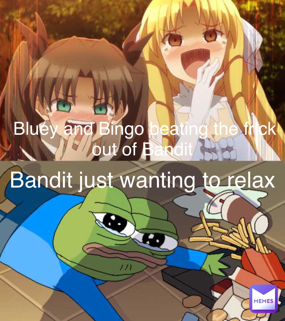 Bluey and Bingo beating the frick out of Bandit Bandit just wanting to ...