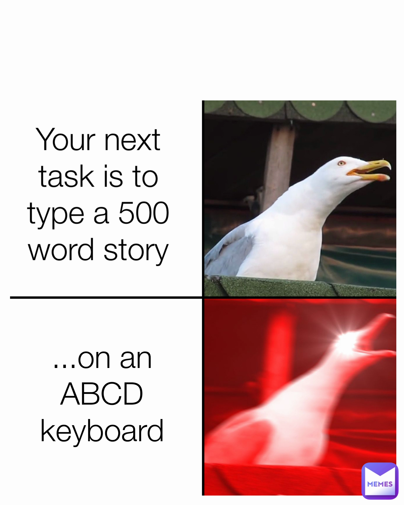 Your next task is to type a 500 word story ...on an ABCD keyboard ㅤ ...
