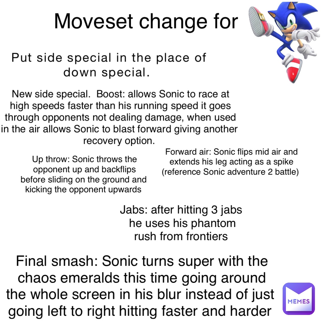 Put side special in the place of down special. Moveset change for New ...
