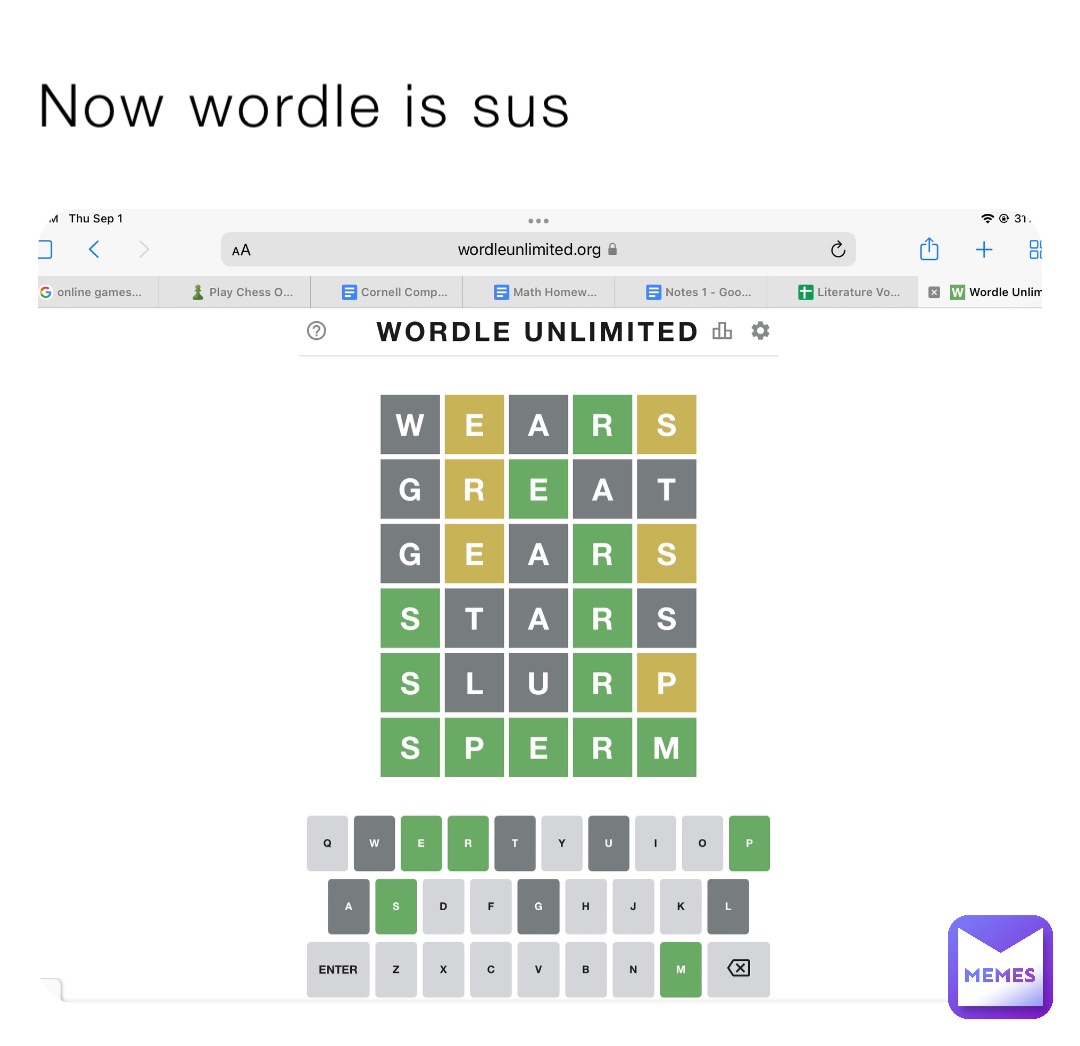 Now wordle is sus | @toaster_doge | Memes