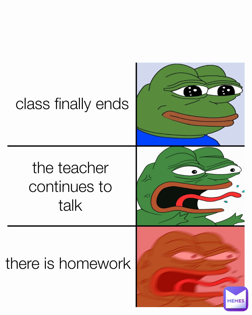 class finally ends the teacher continues to talk there is homework ...