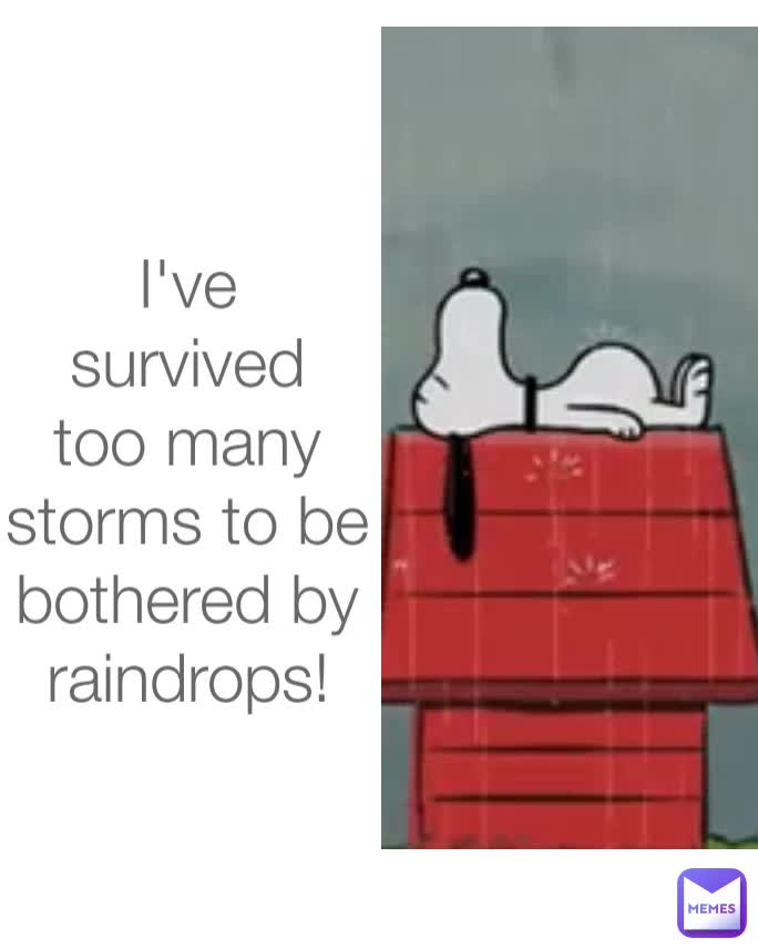 I've survived too many storms to be bothered by raindrops ... I've survived too many storms to be bothered by raindrops ...