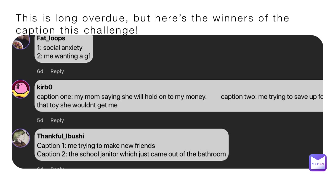 This is long overdue, but here’s the winners of the caption this ...