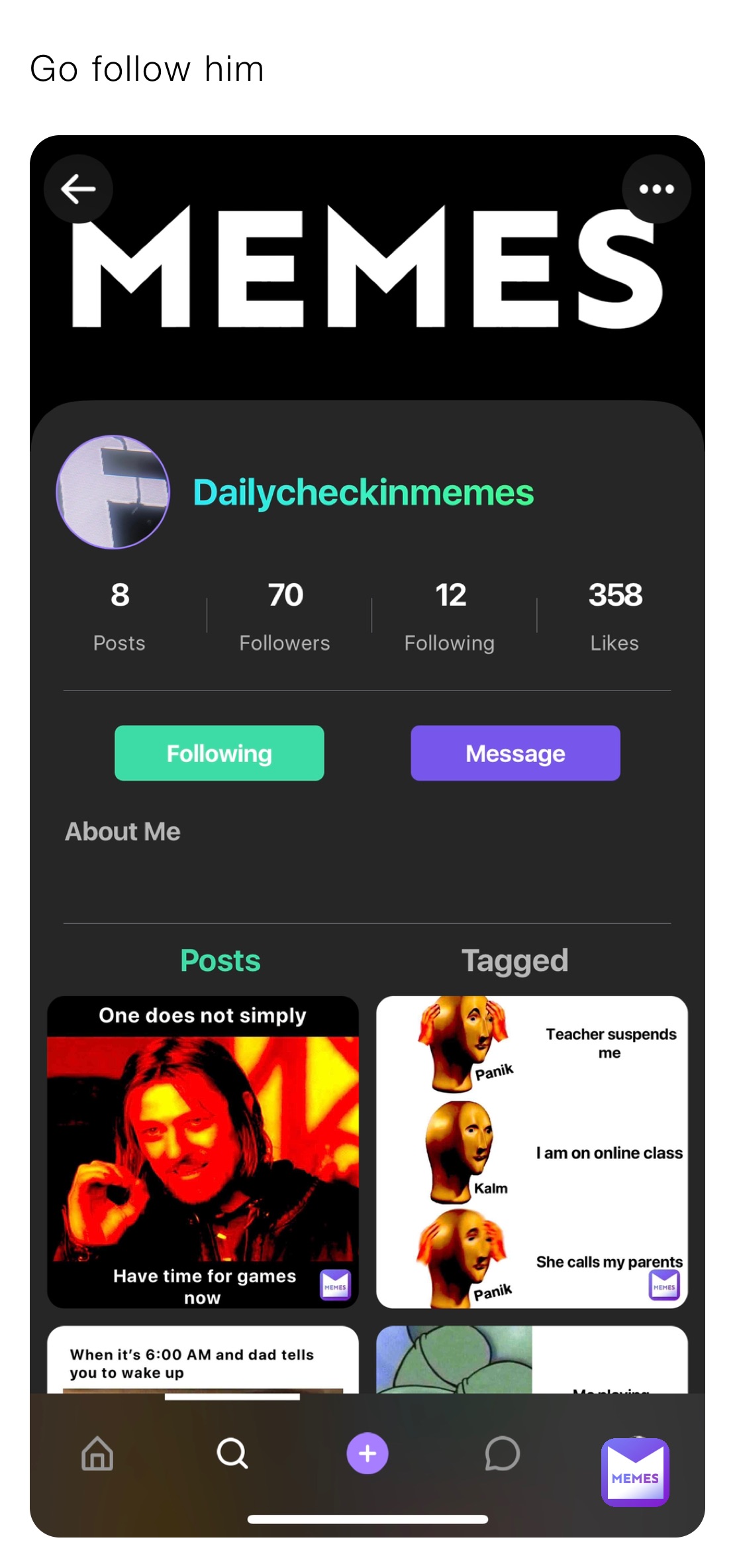 Go follow him | @god_of_all_memes_every_where | Memes