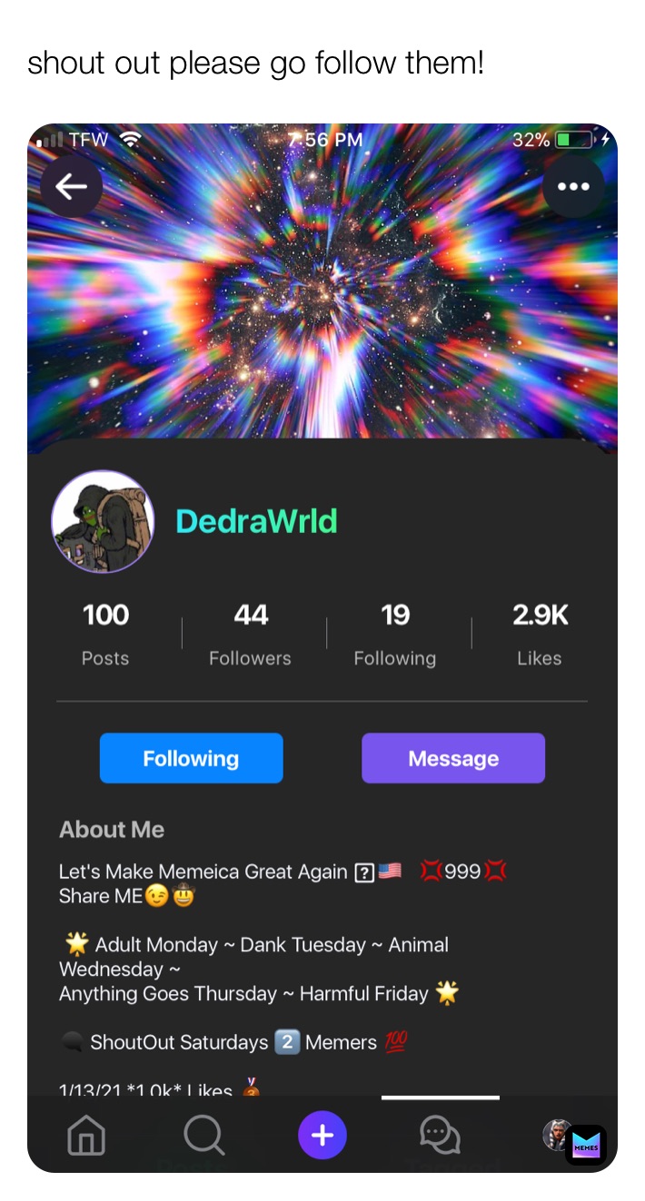shout out please go follow them! | @Foxtrotrgt09 | Memes