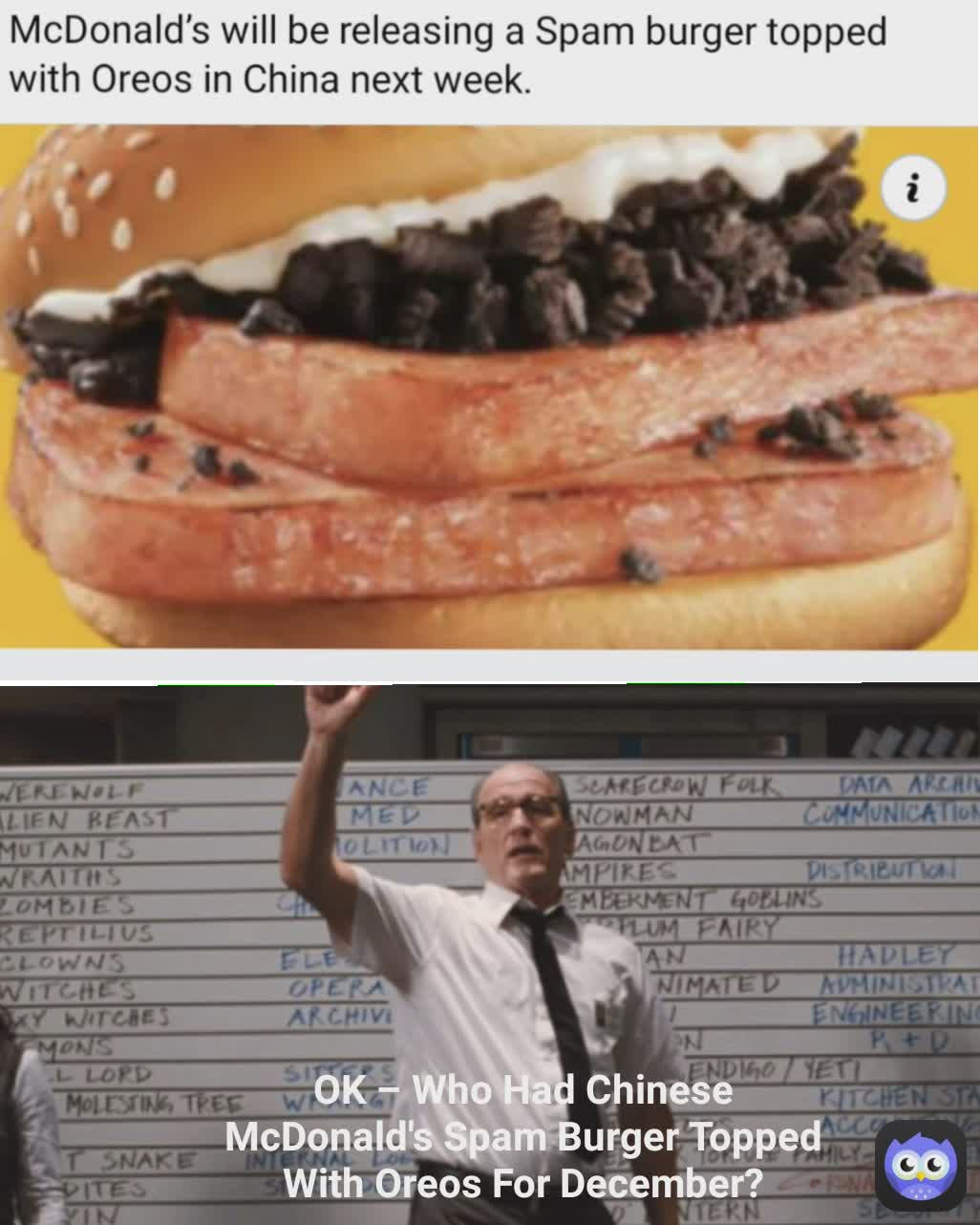 OK – Who Had Chinese McDonald's Spam Burger With Oreos For December? OK ...