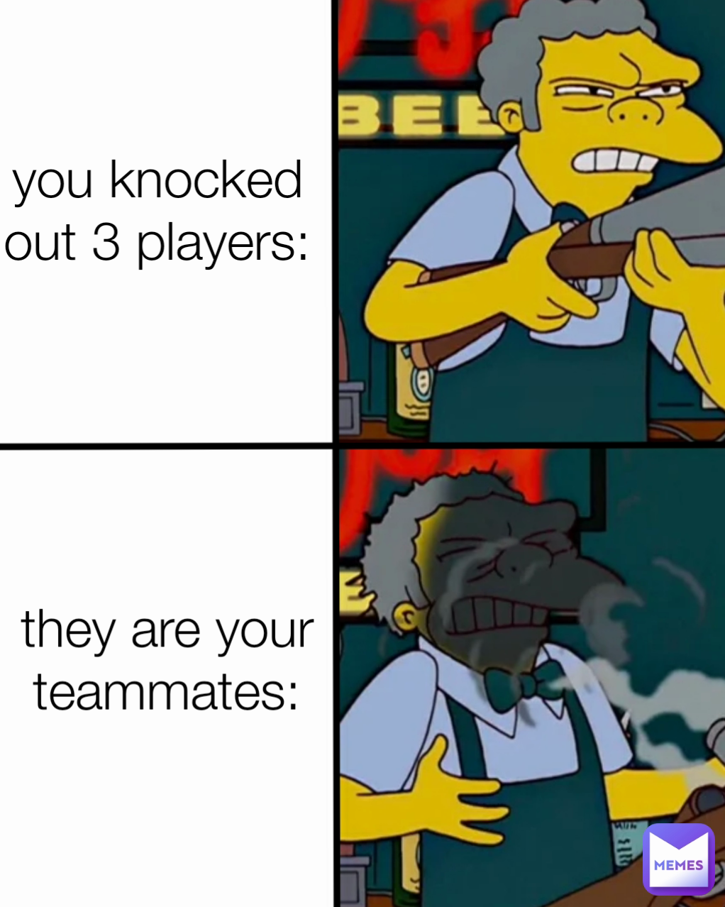 you knocked out 3 players: they are your teammates: | @car_memes1312 ...