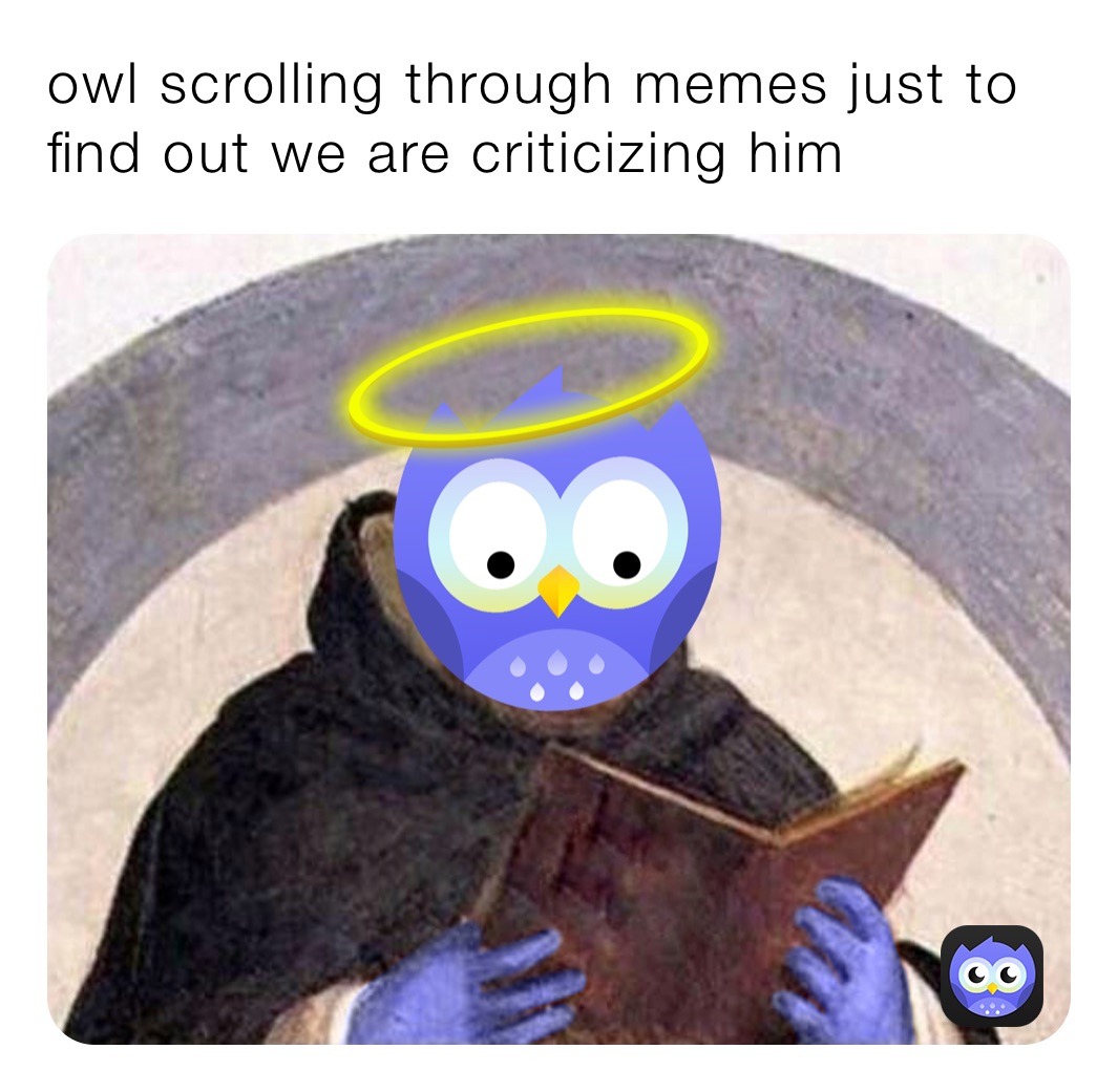 owl scrolling through memes just to find out we are criticizing him ...