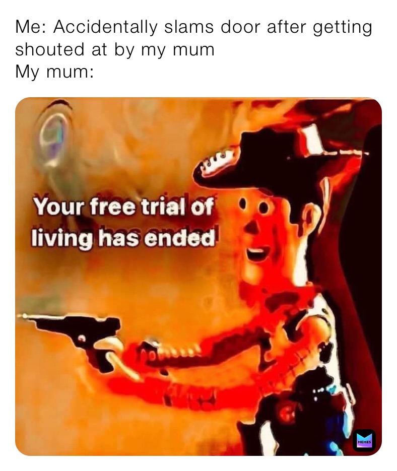 Me: Accidentally slams door after getting shouted at by my mum My mum ...