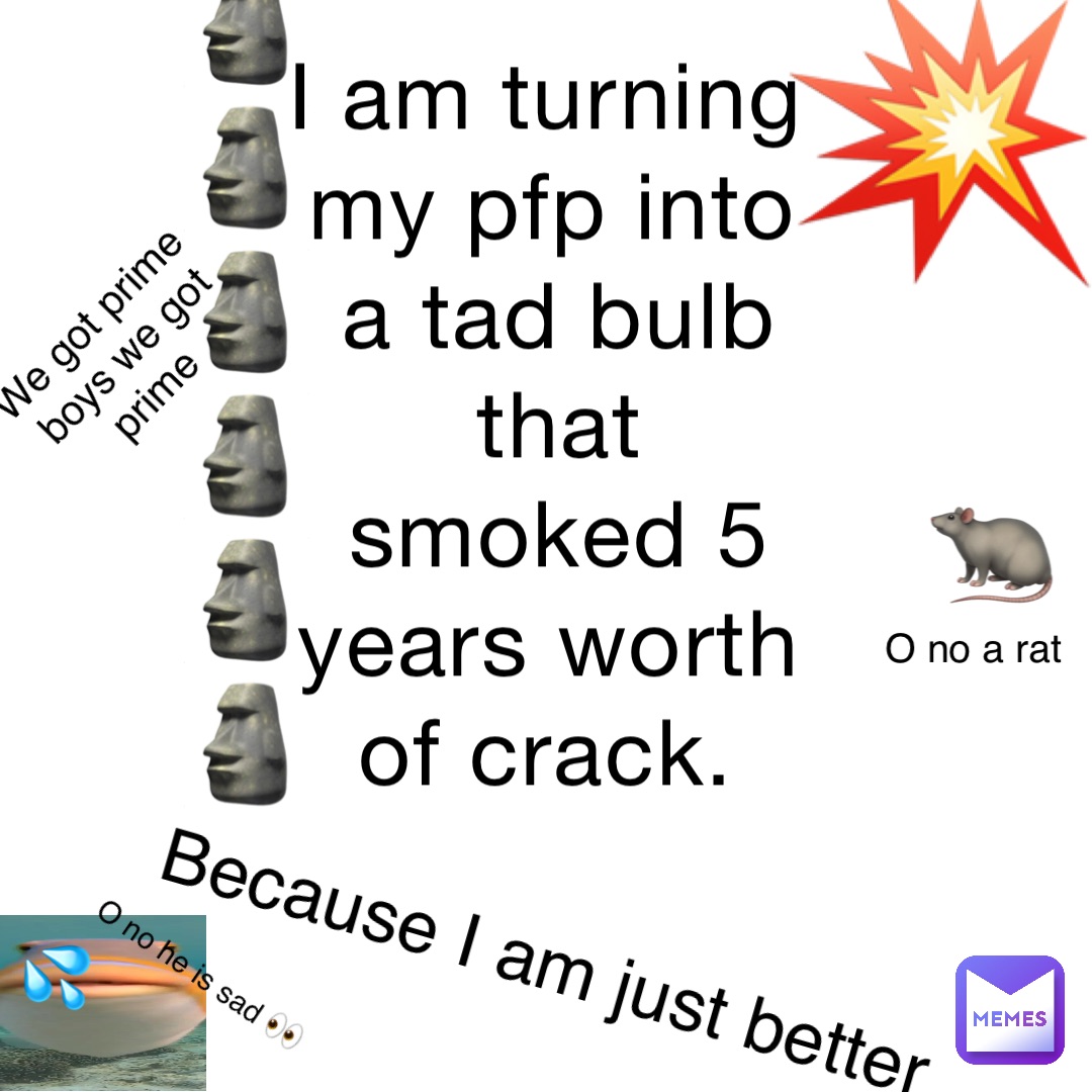 I am turning my pfp into a tad bulb that smoked 5 years worth of crack ...