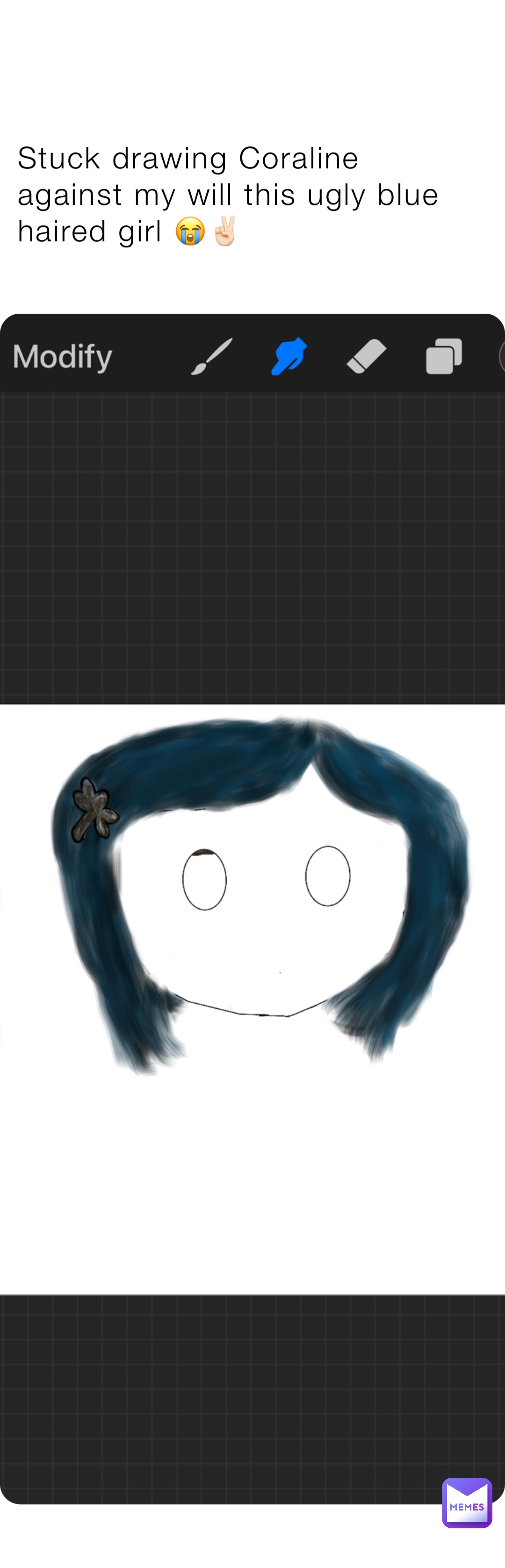 Stuck drawing Coraline against my will this ugly blue haired girl 😭 🏻 ...