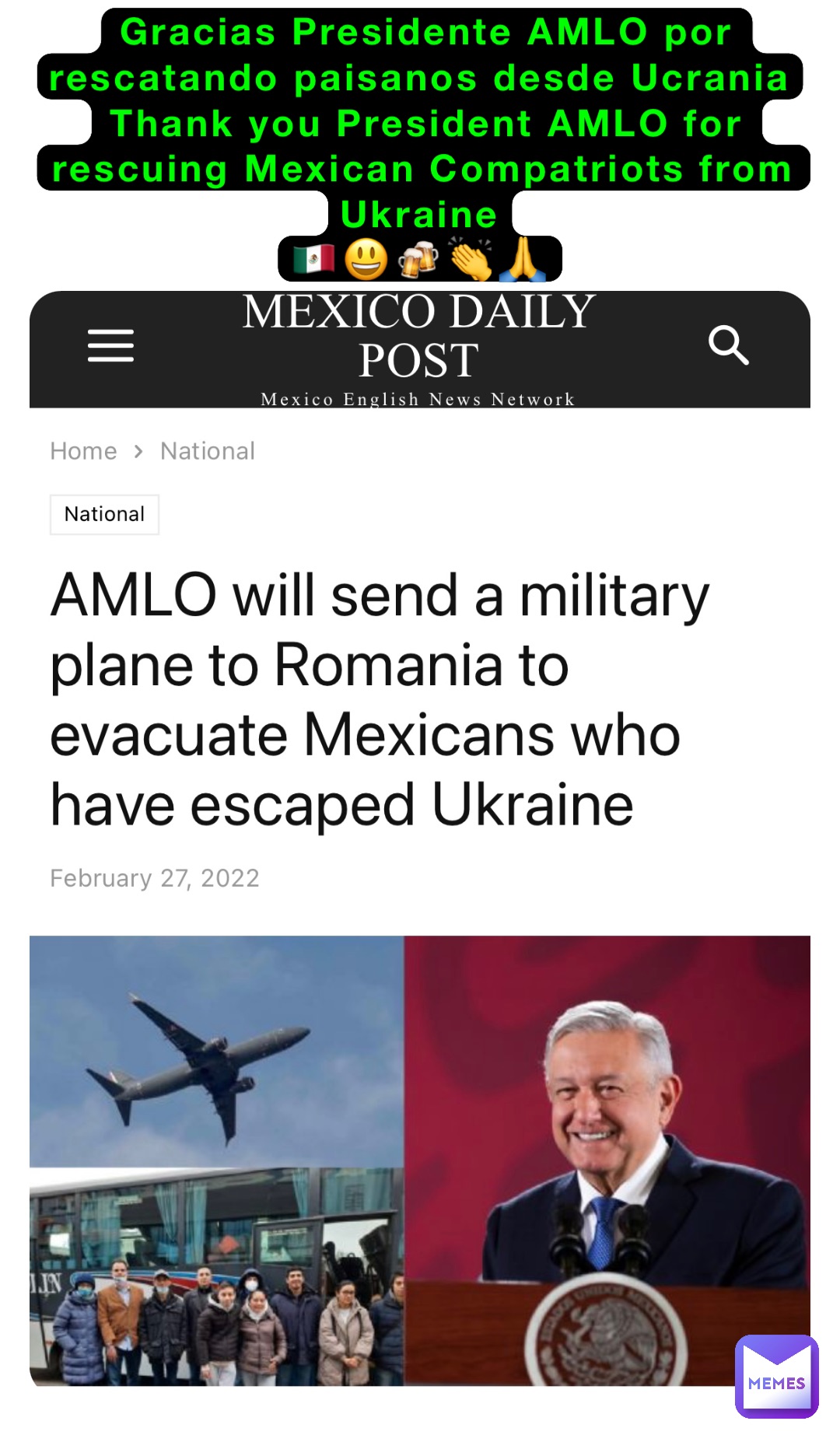 Gracias Presidente AMLO por rescatando paisanos desde Ucrania Thank you ...