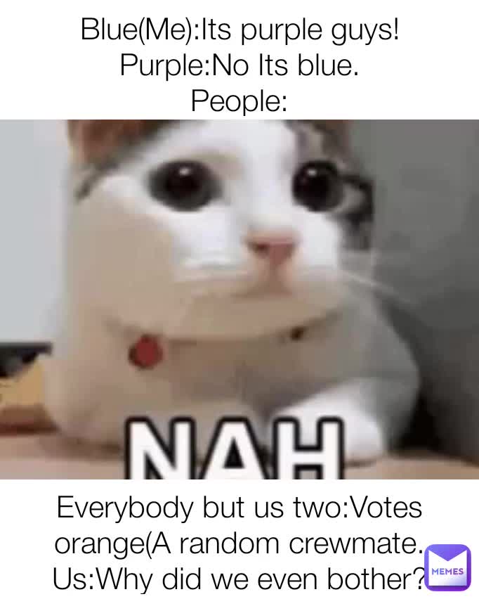 Blue(Me):Its purple guys! Purple:No Its blue. People: Everybody but us ...