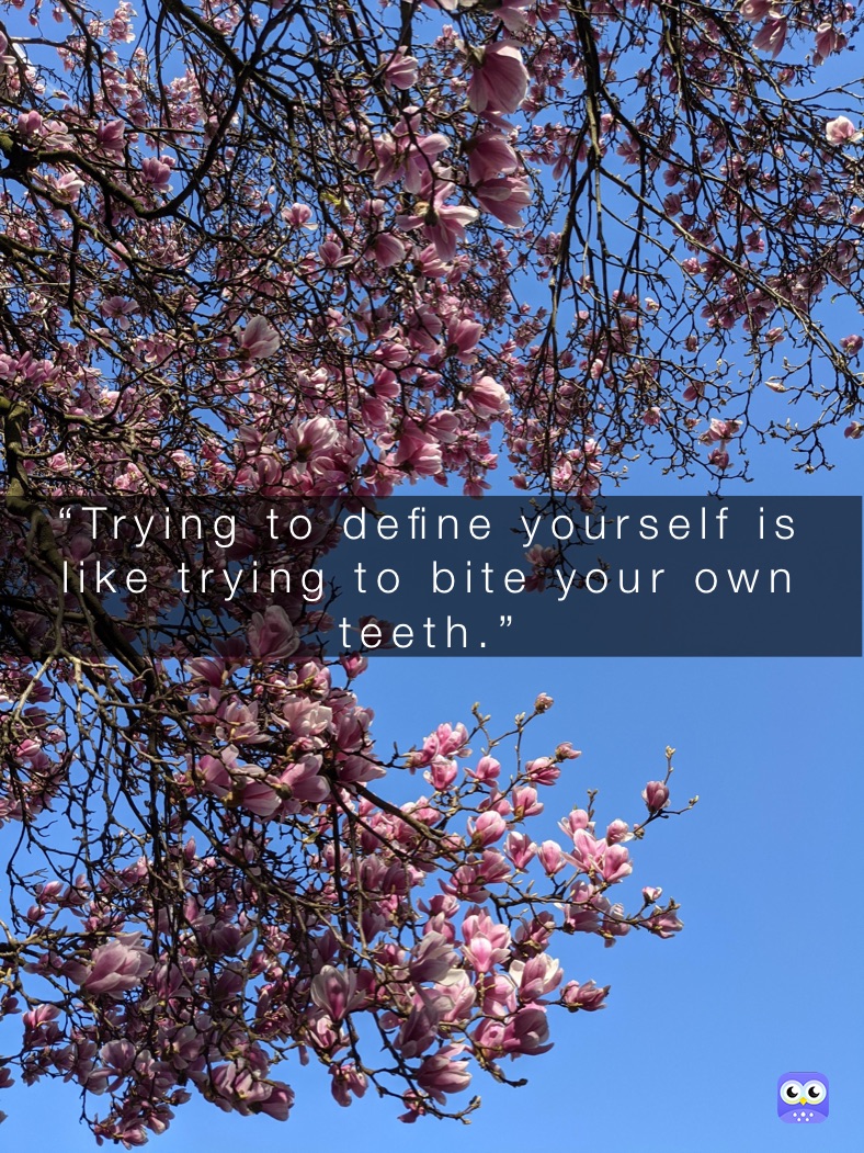 “Trying to define yourself is like trying to bite your own teeth ...