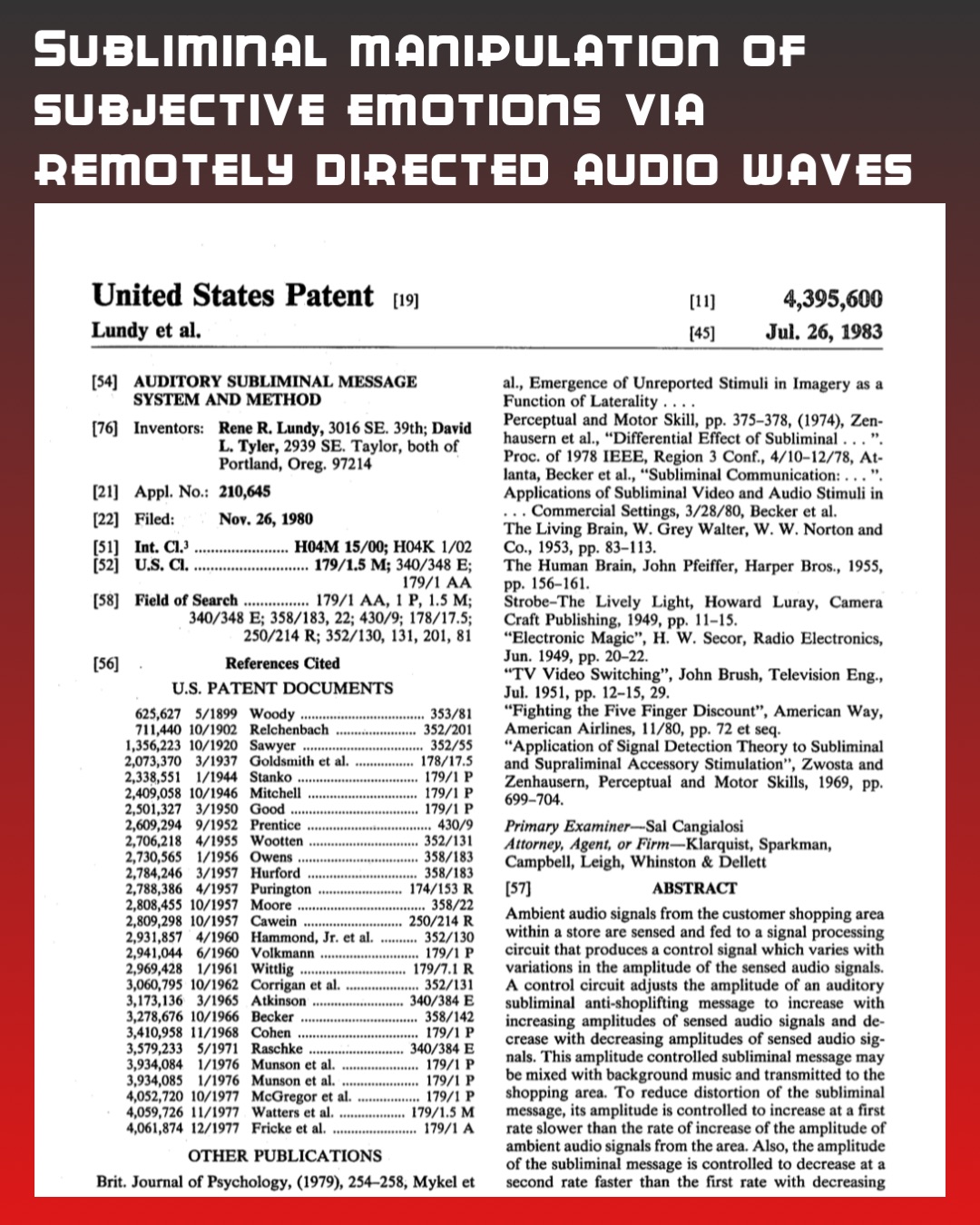 Subliminal manipulation of subjective emotions via remotely directed ...