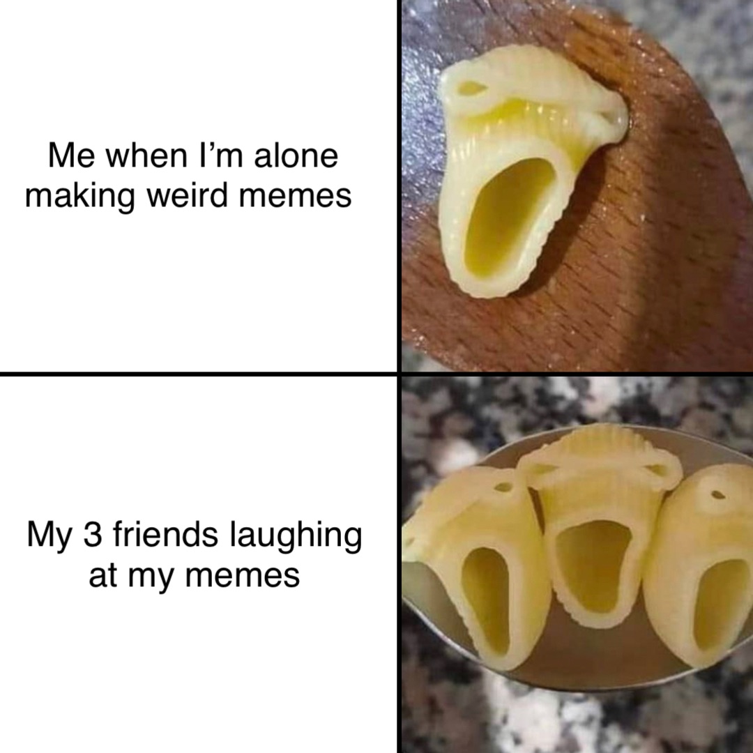 Me when I’m alone making weird memes My 3 friends laughing at my memes ...