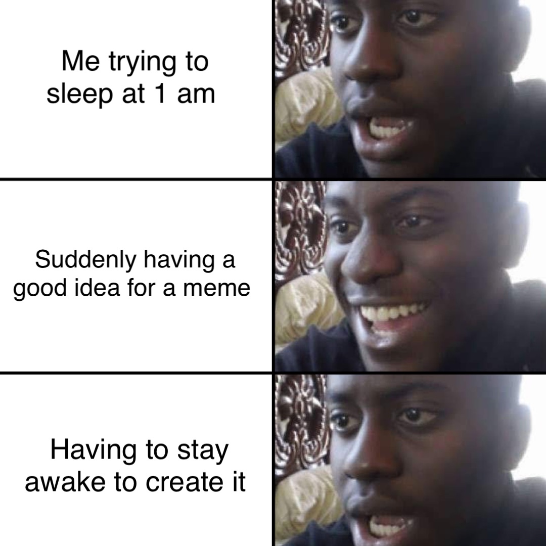 Me trying to sleep at 1 am Suddenly having a good idea for a meme ...