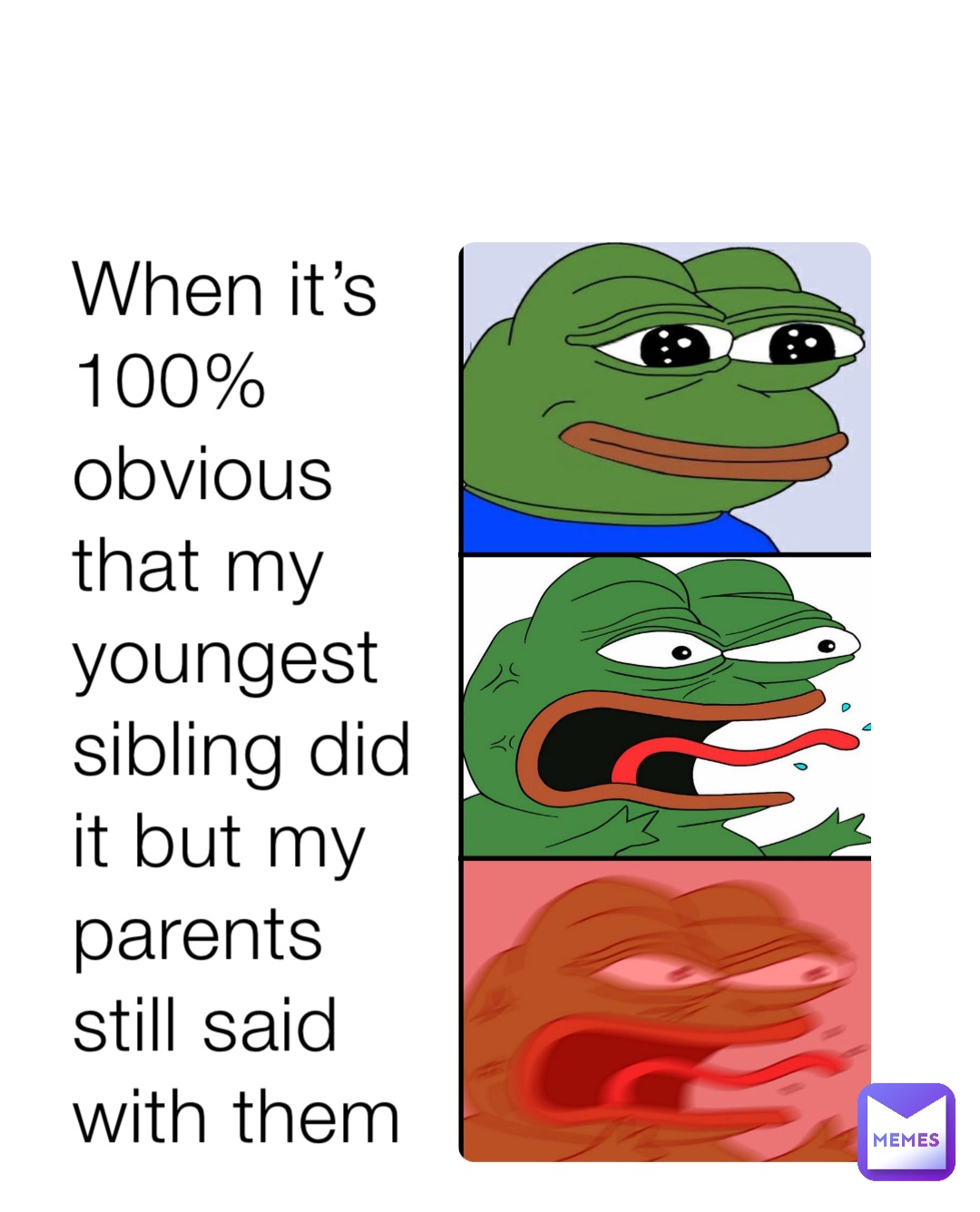 When it’s 100% obvious that my youngest sibling did it but my parents ...