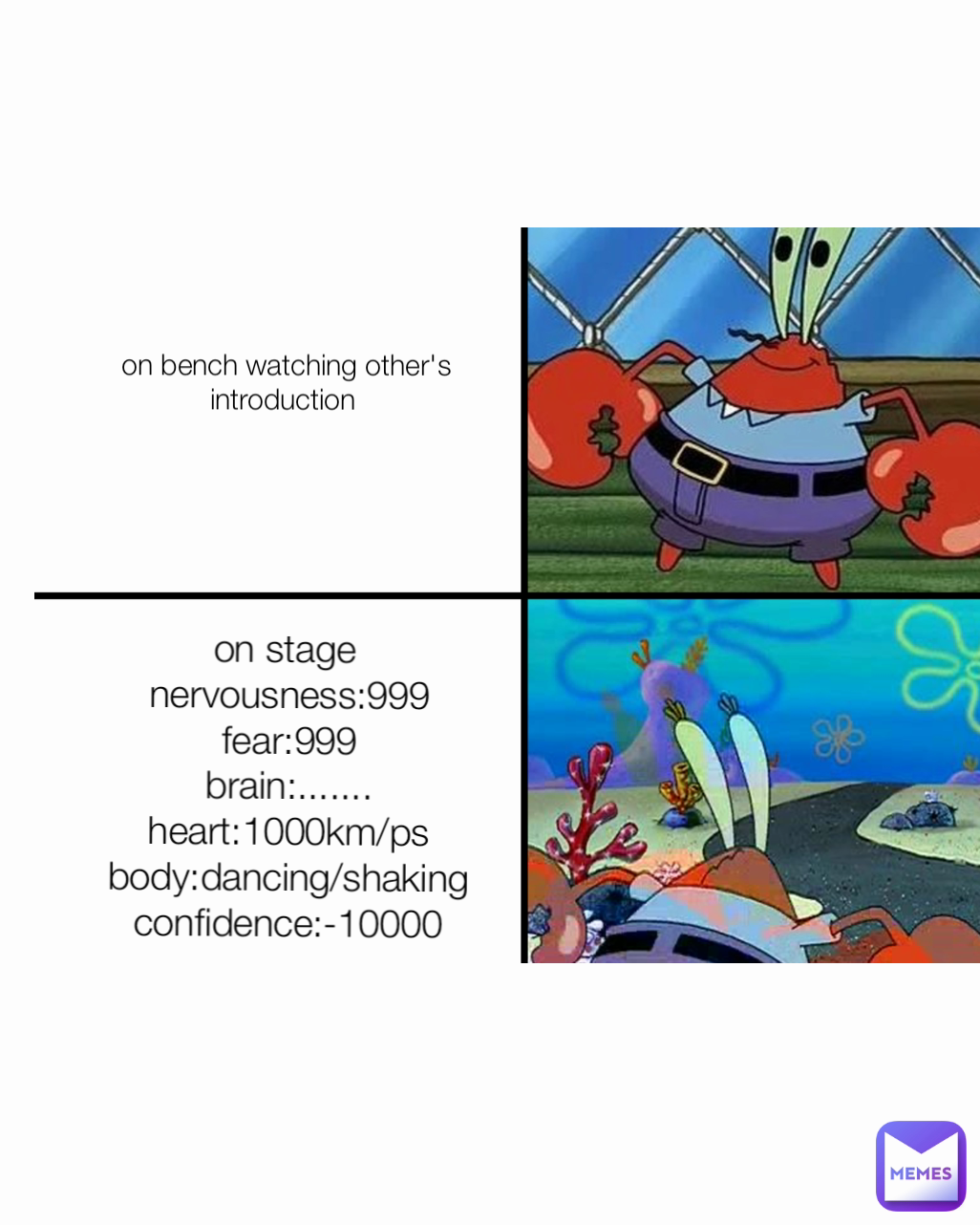 on bench watching other's introduction on stage nervousness:999 fear ...