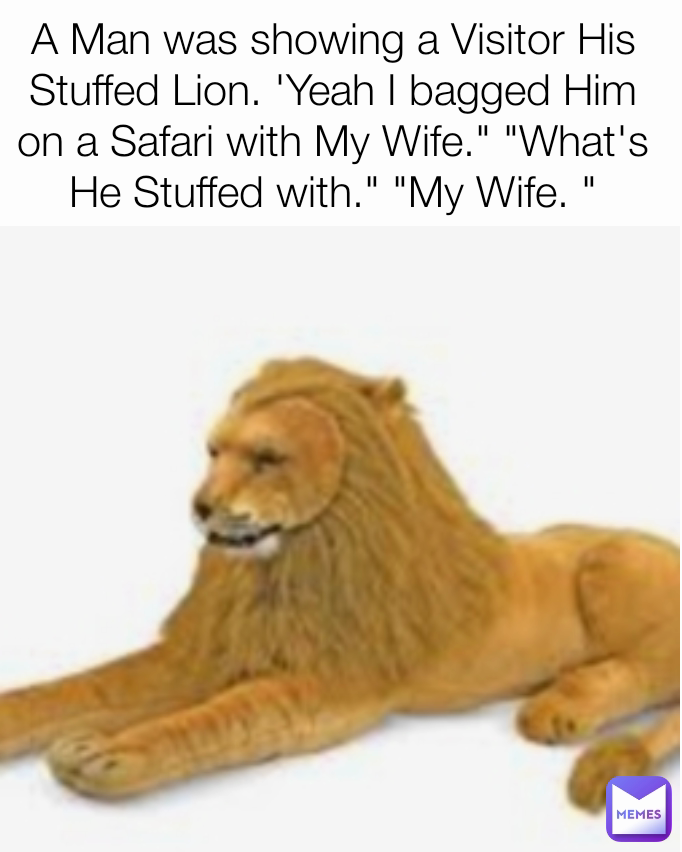 A Man was showing a Visitor His Stuffed Lion. 'Yeah I bagged Him on a ...