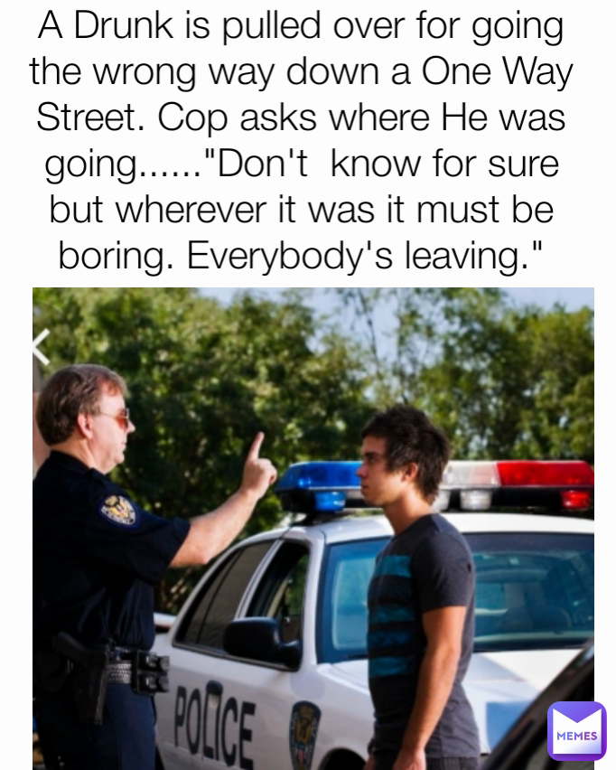 A Drunk is pulled over for going the wrong way down a One Way Street ...