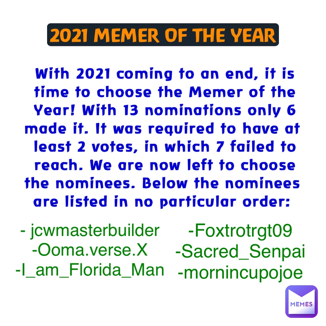 With 2021 coming to an end, it is time to choose the Memer of the Year ...